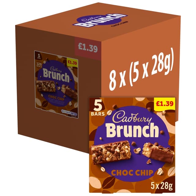 Cadbury Brunch Bar Choc Chip 5 Pack - 8 x 140g Boxes| Wholesale Sweets